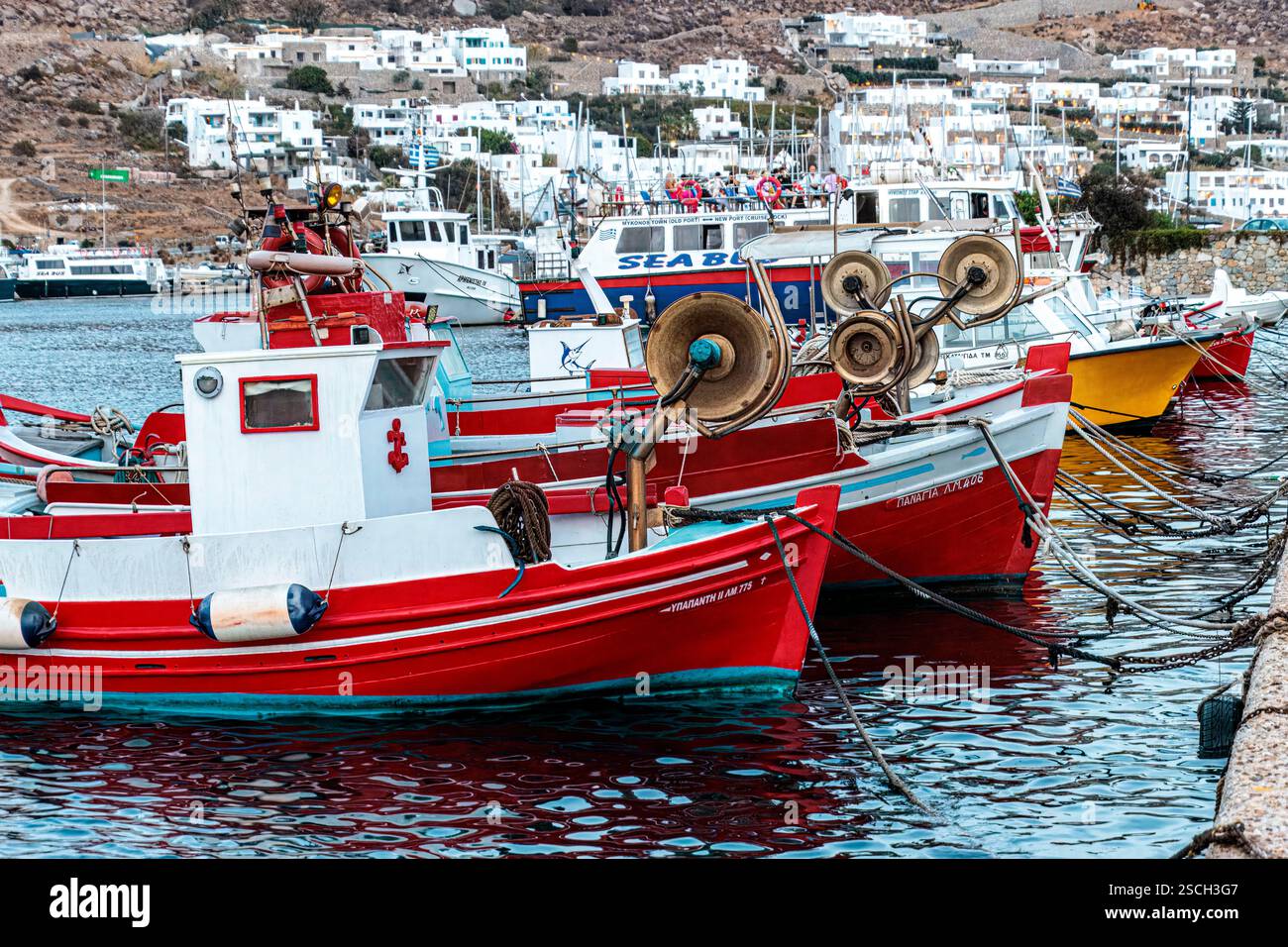 Greece, Greek Islands, Mykonos, white painted stucco houses Stock Photo ...