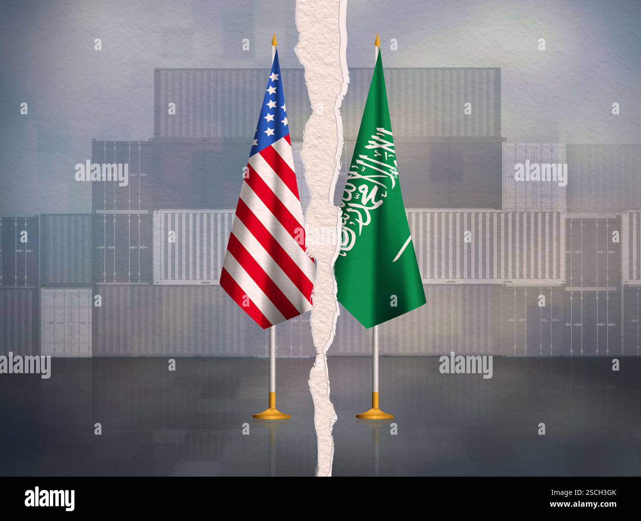 Saudi Arabia,US trade dispute concept background.America,KSA trade war ...