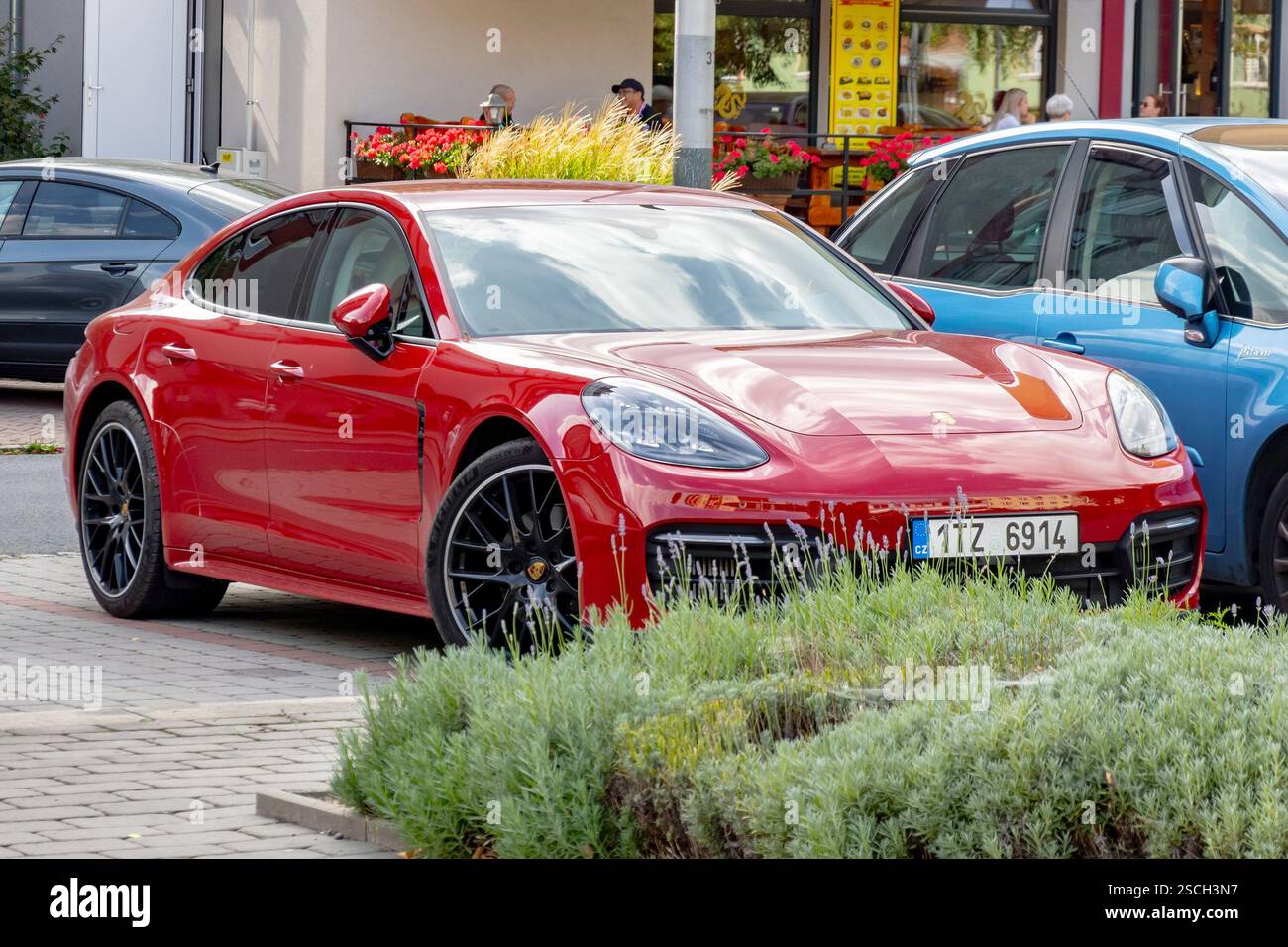 OSTRAVA, CZECHIA - SEPTEMBER 22, 2023: Red Porsche Panamera II Type 971 ...