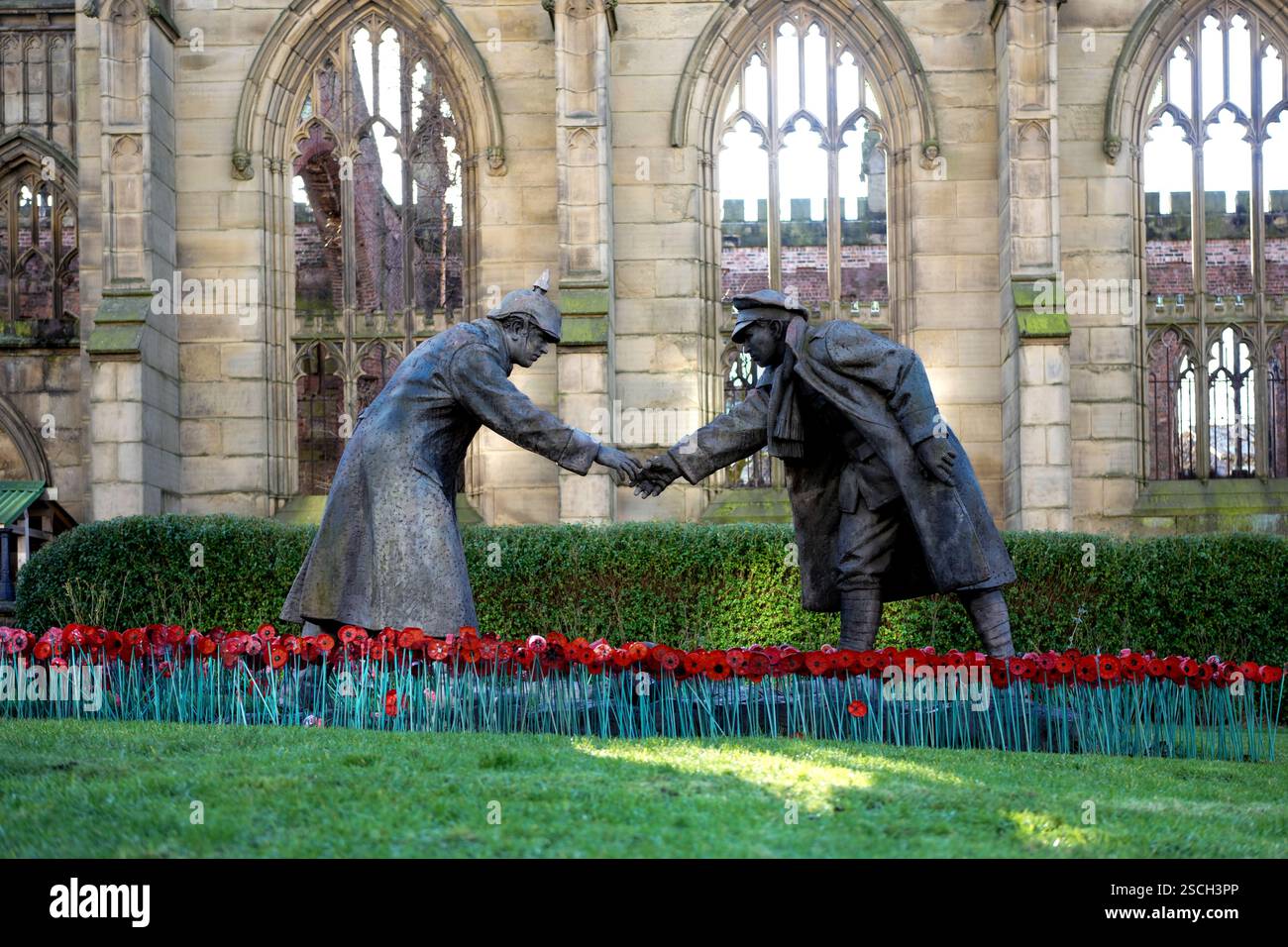 Christmas Truce statue with football and handshake in front of the ...