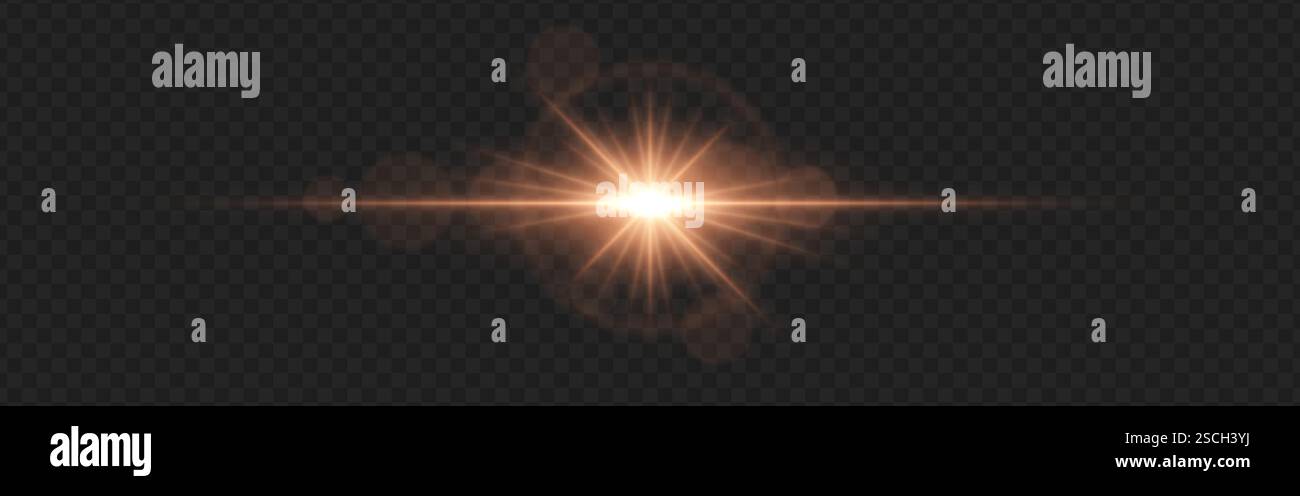 Warm golden lens flare with radiant beams and circular light ...