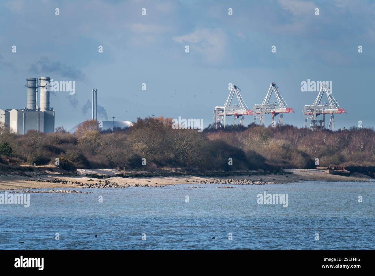 The shoreline along Dibden Bay; reclaimed land on which Associated ...