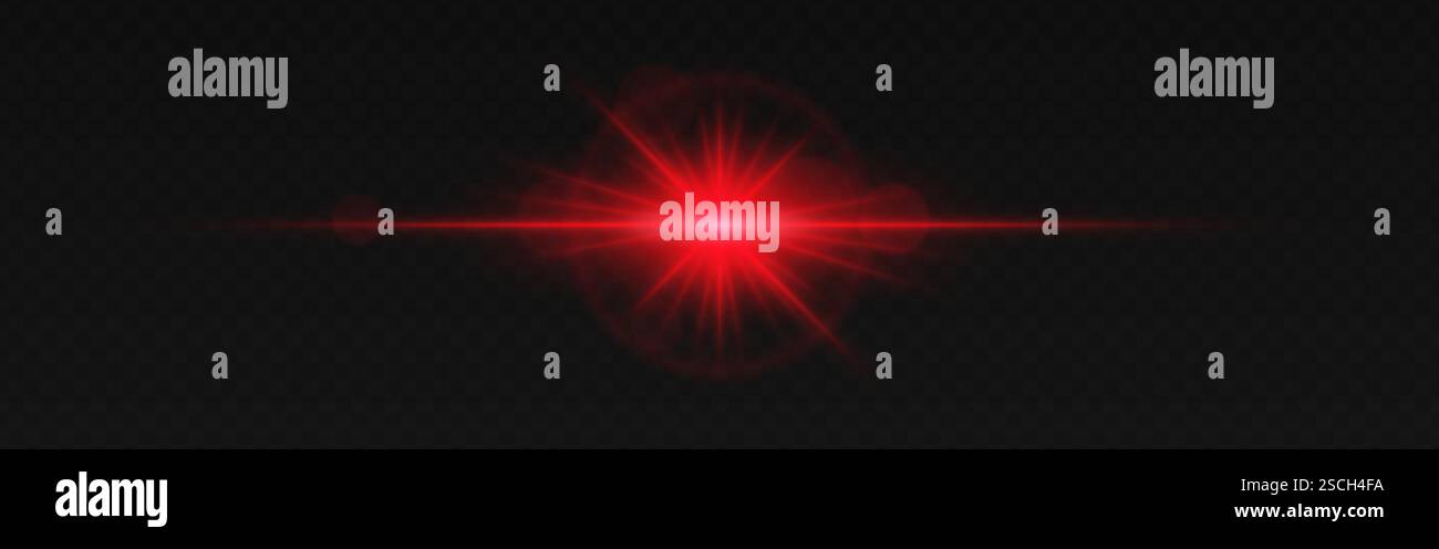 Warm red lens flare with radiant beams and circular light reflections ...