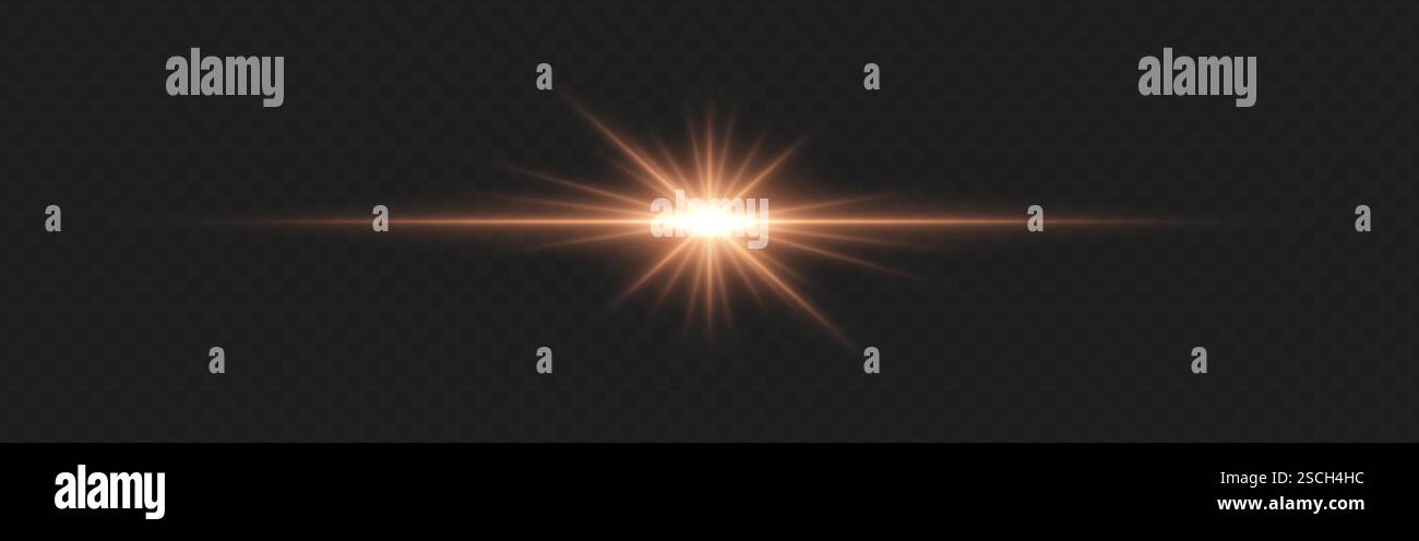 Warm golden lens flare with radiant beams and circular light ...