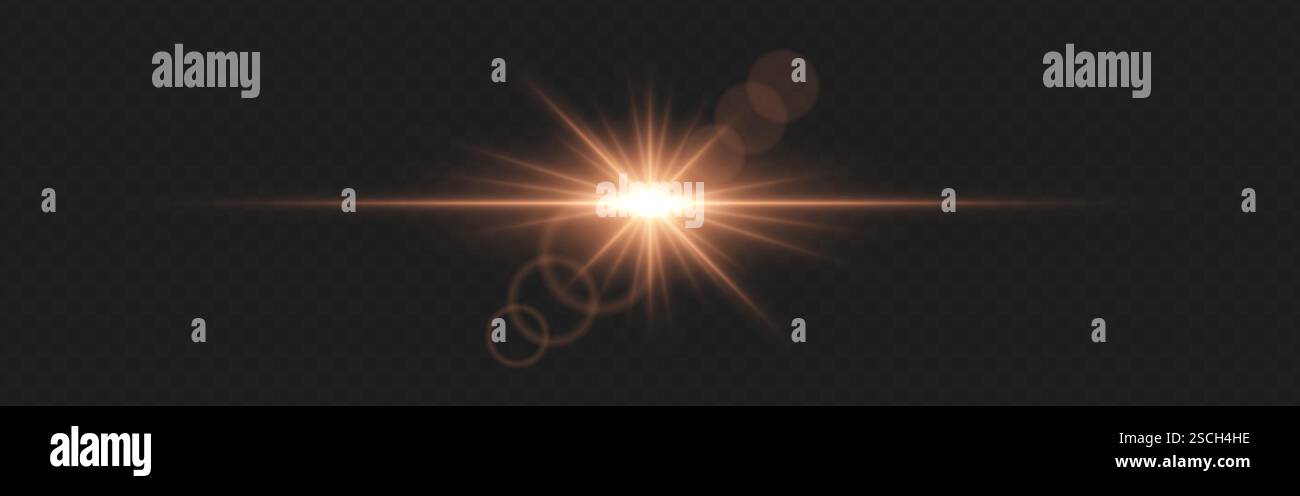 Warm golden lens flare with radiant beams and circular light ...
