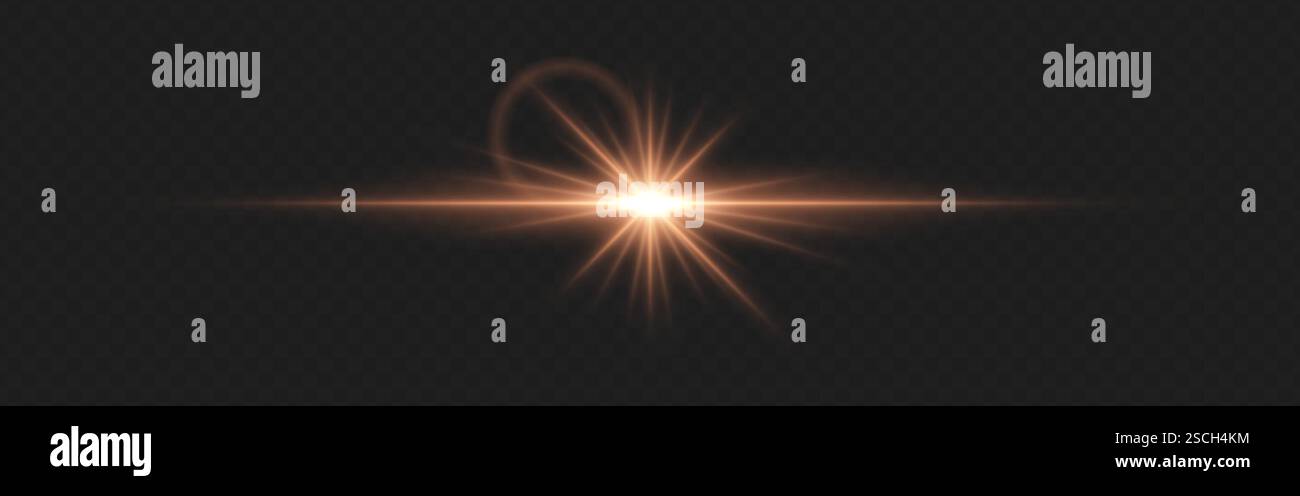 Warm golden lens flare with radiant beams and circular light ...