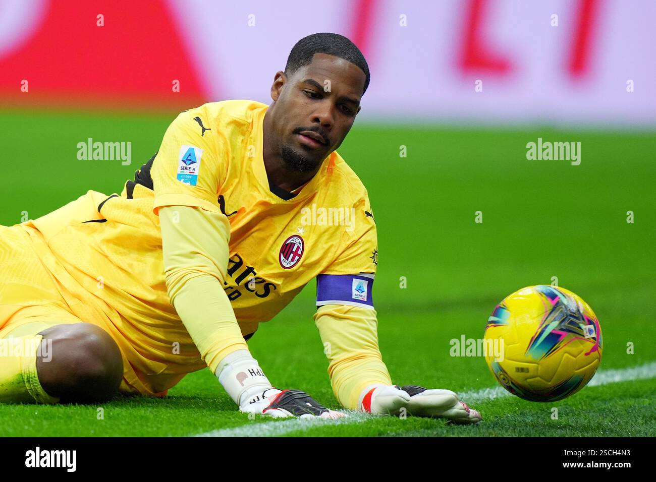 AC Milan's goalkeeper Mike Maignan during the Serie A soccer match ...
