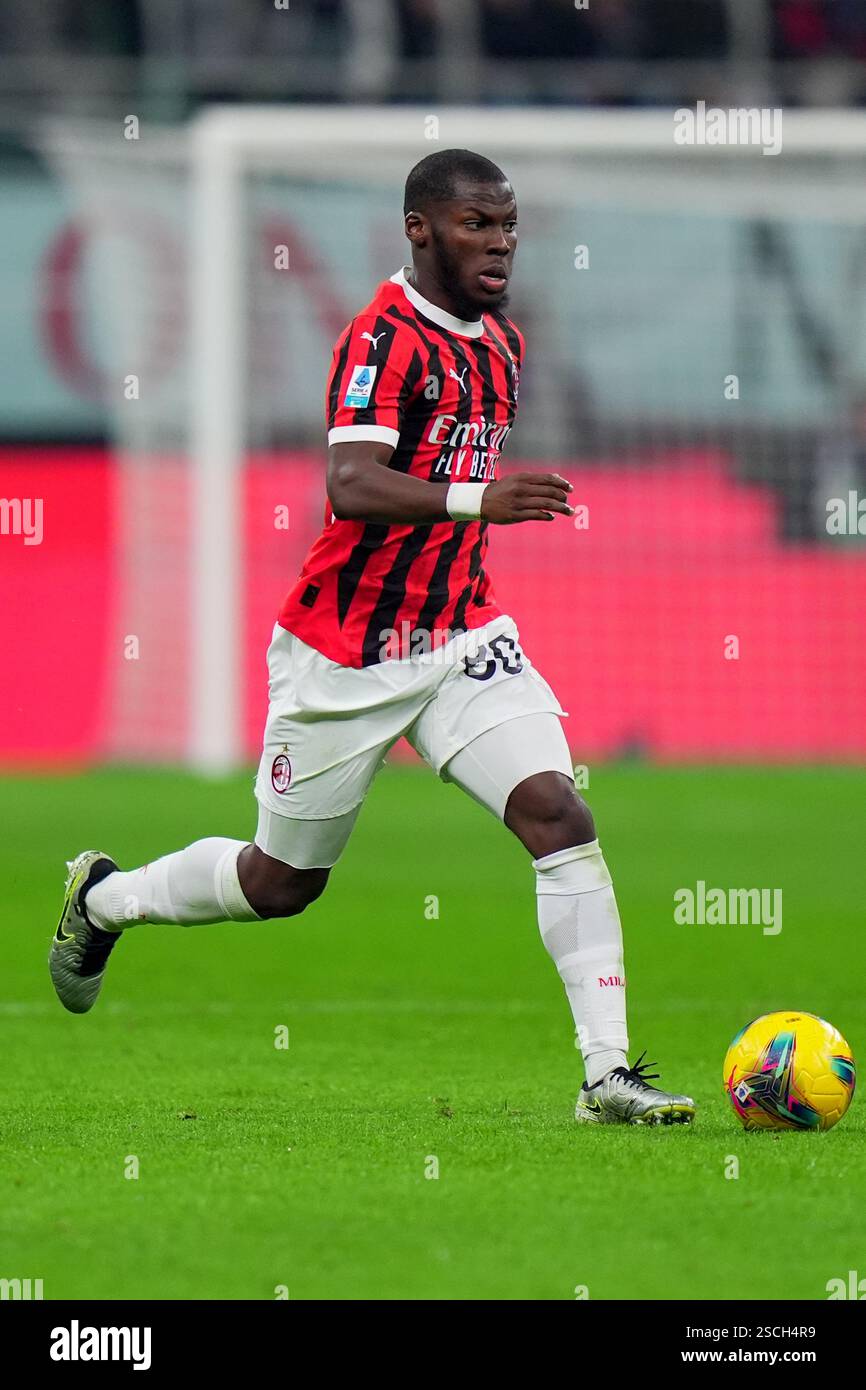 AC Milan's Yunus Musah during the Serie A soccer match between Milan and Inter at San Siro ...