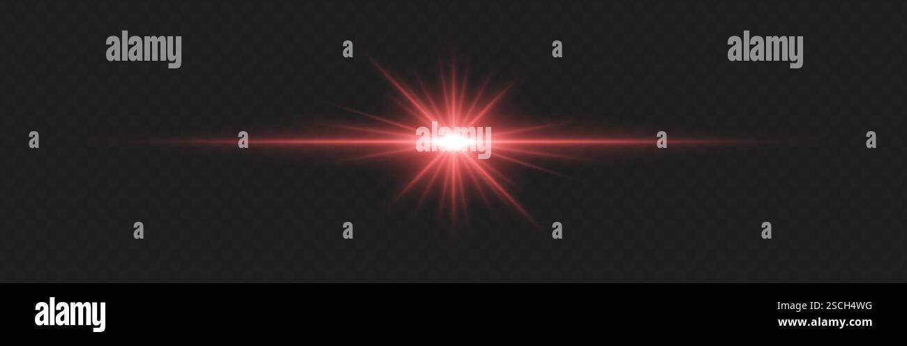Warm red lens flare with radiant beams and circular light reflections ...