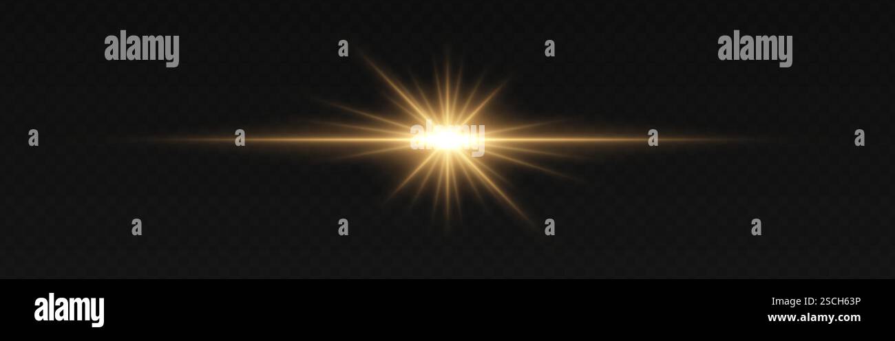 Golden light flare with radiant beams and soft circular reflections on ...