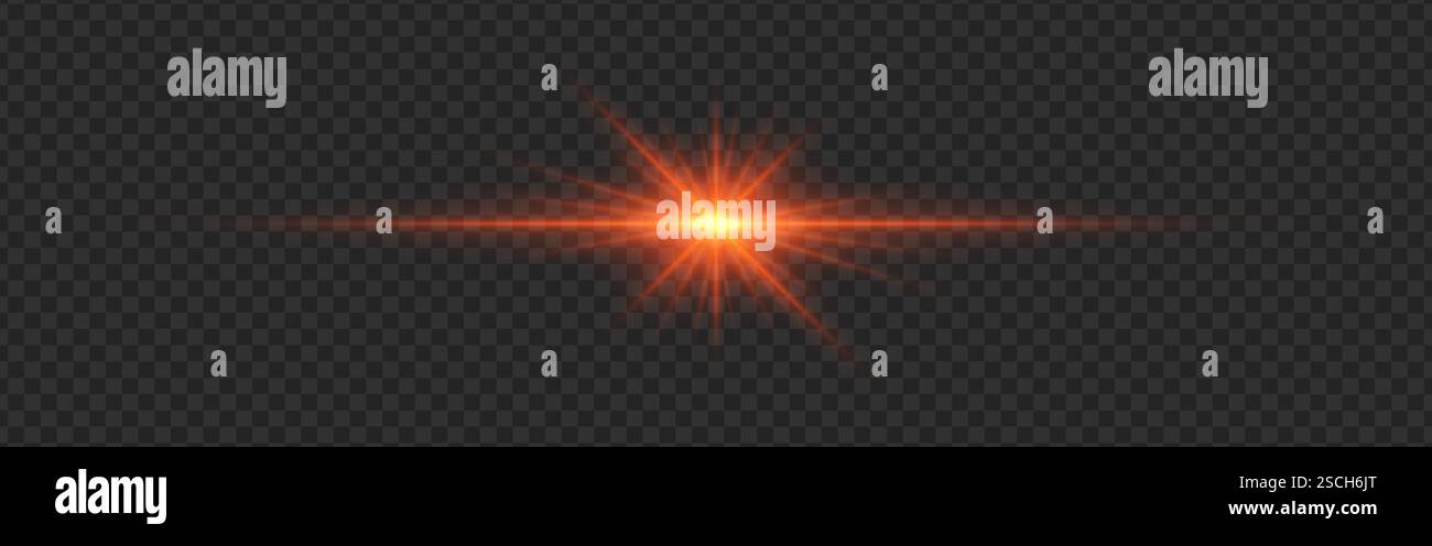 Bright orange glowing light flare with horizontal lens flare effect ...