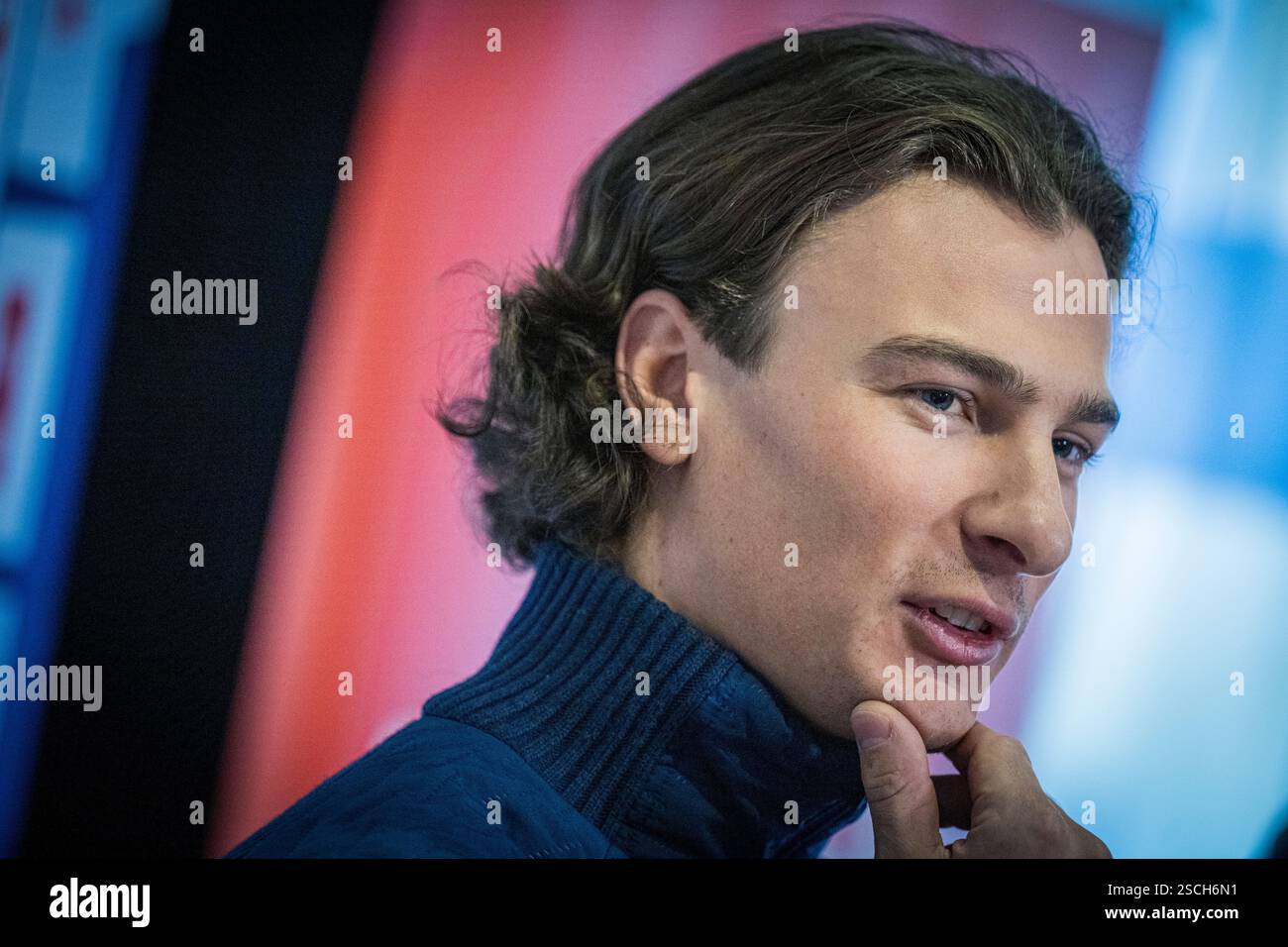Swedish racer with Czech roots Max Novak attends a media meeting before ...