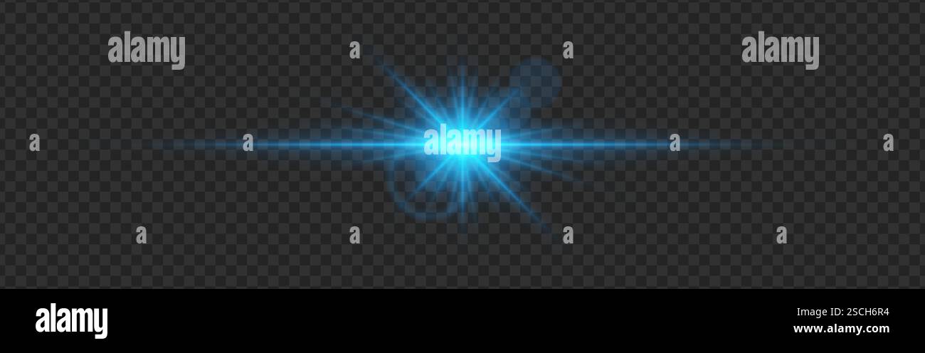 Blue light flare with a radiant glow and lens reflections on a ...