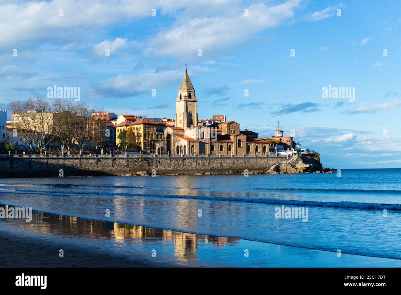 Ocean view with church and its reflection in the water Stock Photo - Alamy
