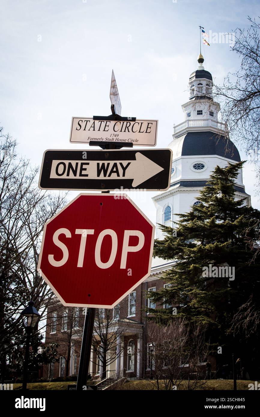 Stop sign at State Circle (formerly Stadt House Circle). Traffic ...