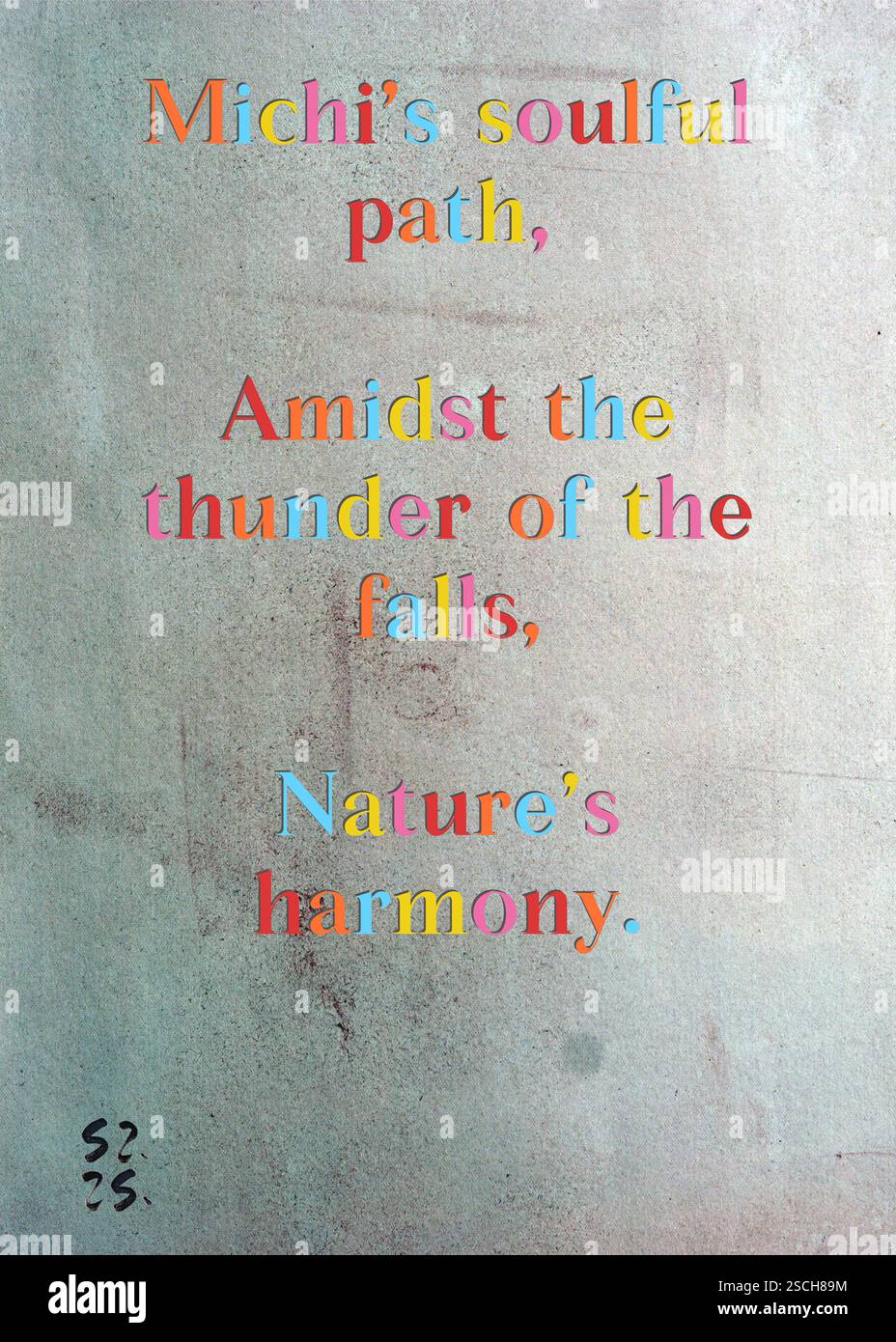 Michi's soulful path, Amidst the thunder of the falls, Nature's harmony ...