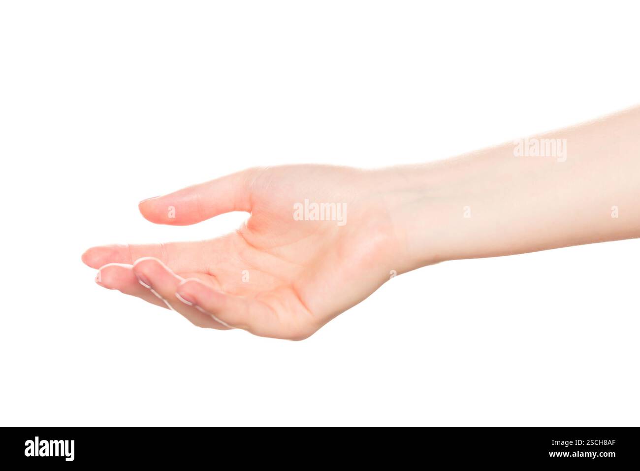 Outstretched hand reaching forward in a beckoning gesture in a bright ...