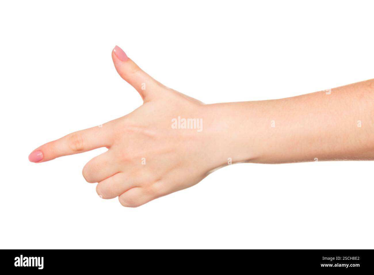 Hand gesture mimicking a gun takes center stage in a light setting ...