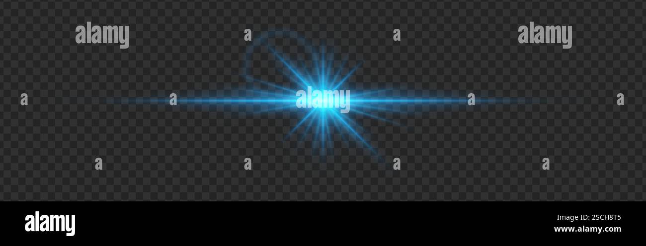 Blue light flare with a radiant glow and lens reflections on a ...