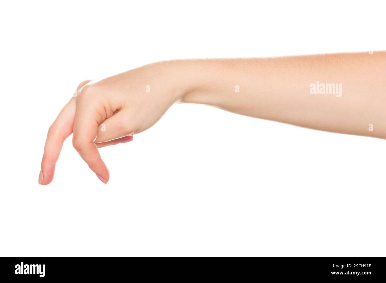 Elegant hand gesture displayed against a clean white background ...
