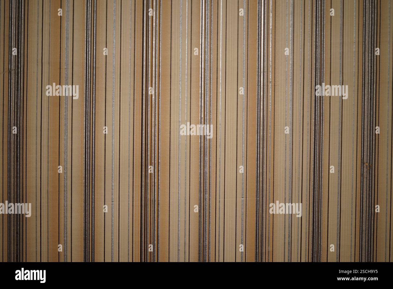 Warm neutral tones create a textured fabric with vertical stripes ...