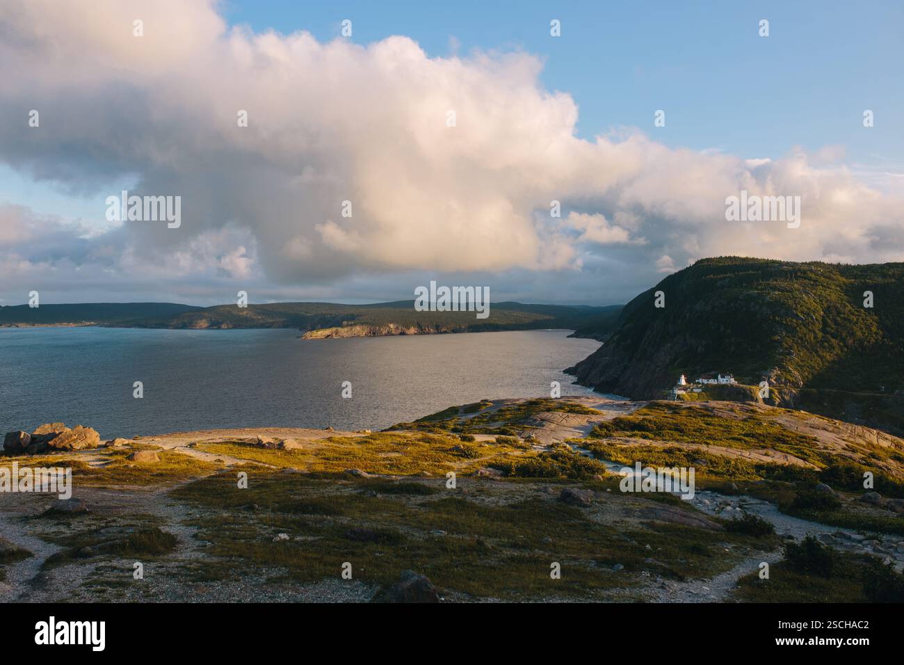 Golden sunlight bathes the coastline of Signal Hill, St. John's ...