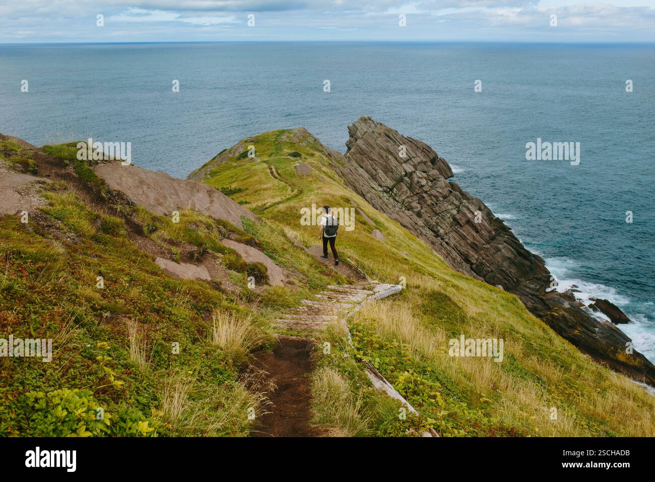 Back view of an unrecognizable male hiker exploring the rugged trails ...