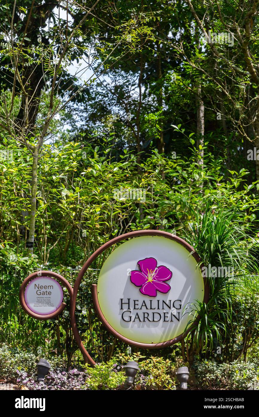 Vertical view of Healing Garden signage at Singapore Botanic Gardens ...