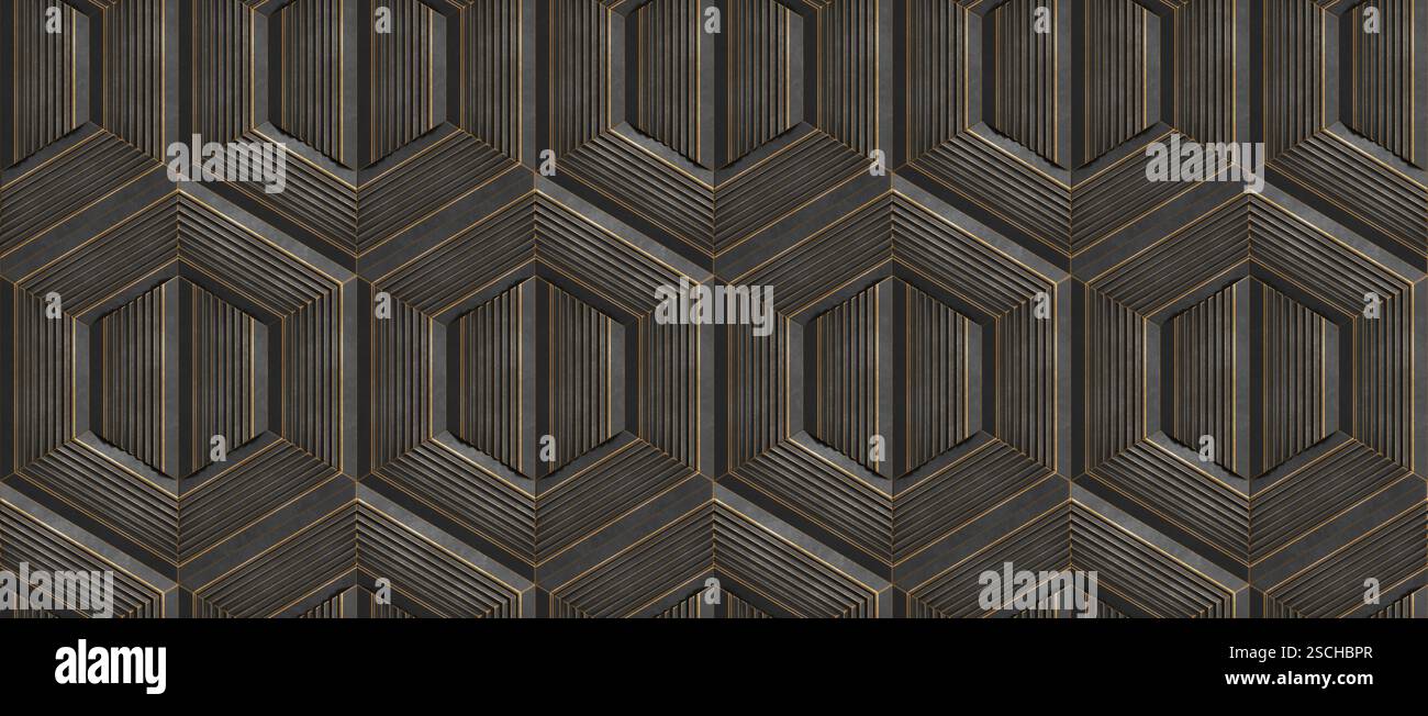 This seamless wallpaper showcases a 3D geometric pattern with dark ...