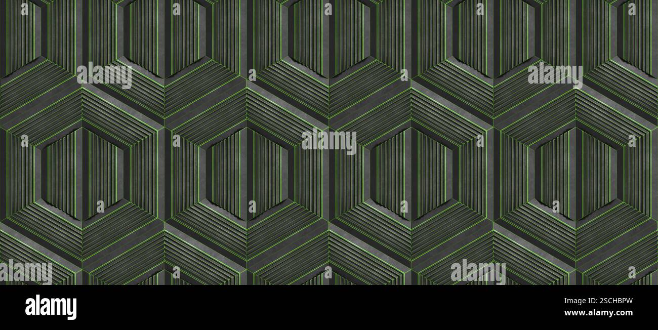 A seamless, geometric wallpaper design featuring 3D hexagons outlined ...