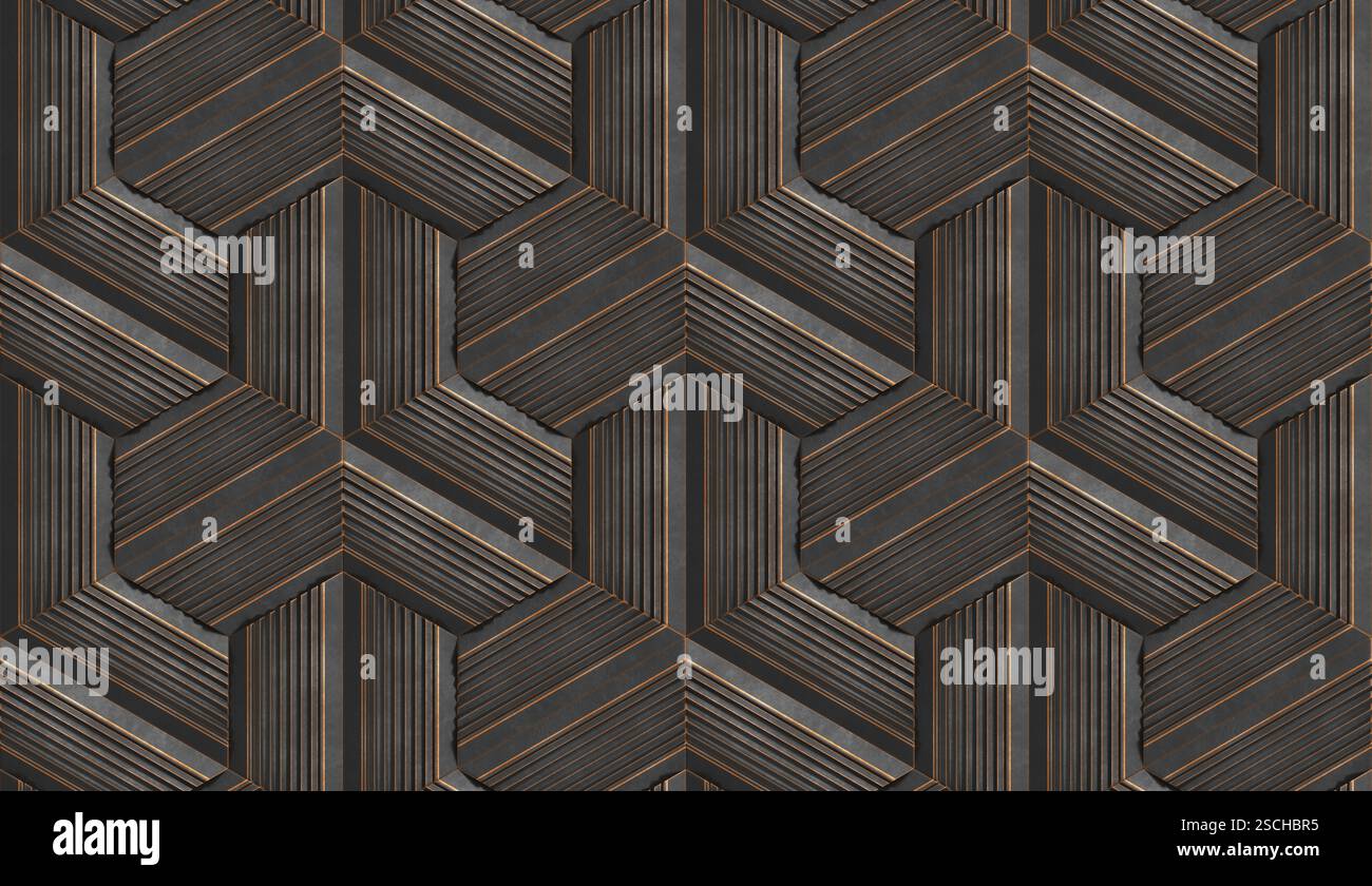 Explore a 3D hexagon pattern featuring intricate stripe designs in this ...