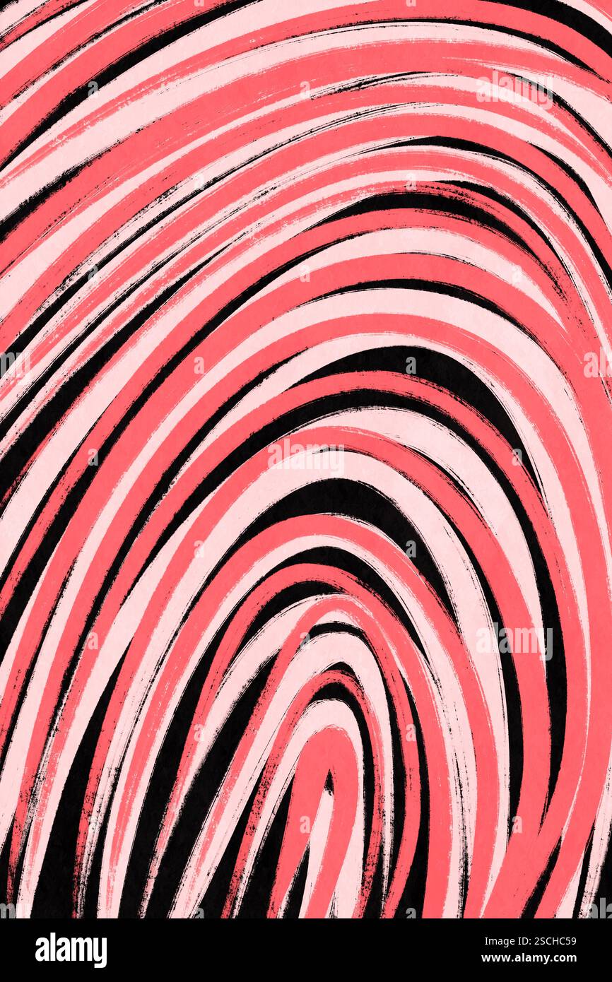 A bold, minimalistic illustration featuring swirling pink and black lines against a white ...