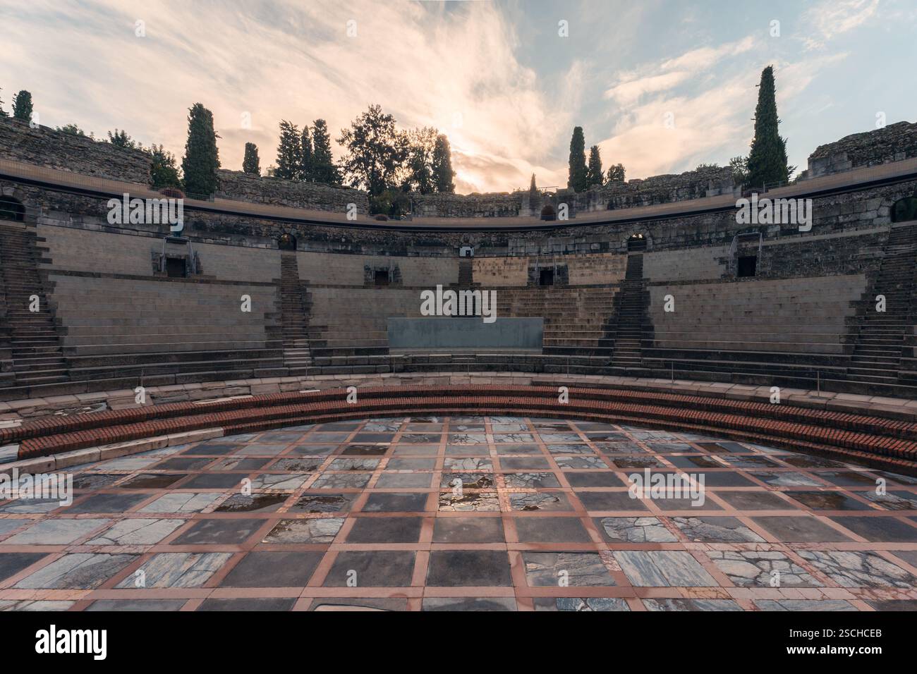 The image captures the grandeur of the ancient Roman theatre in Merida ...