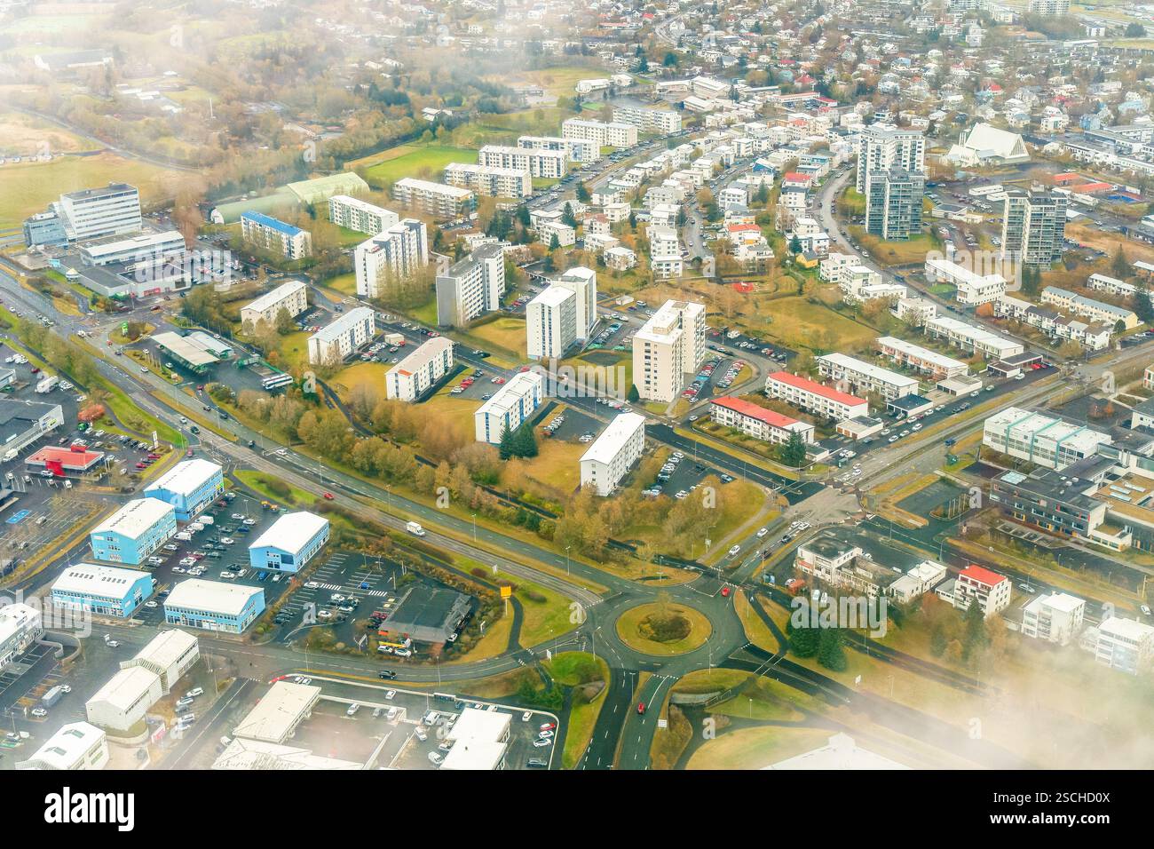 Aerial shot intersection in residential hi-res stock photography and ...