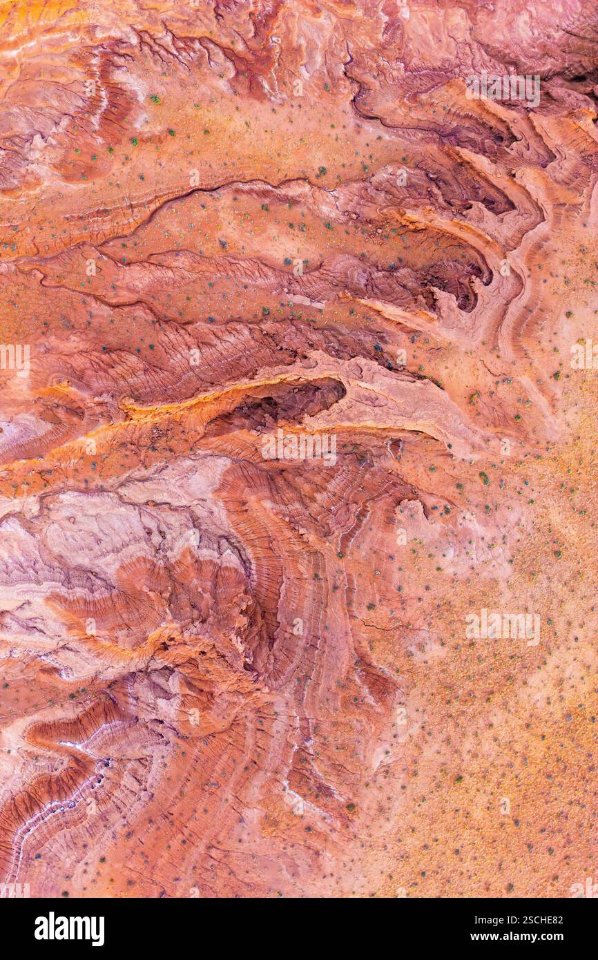 Aerial view of vibrant vermilion desert textures at Vermilion Cliffs ...