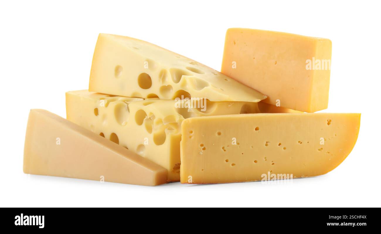 Different types of cheese isolated on white Stock Photo - Alamy