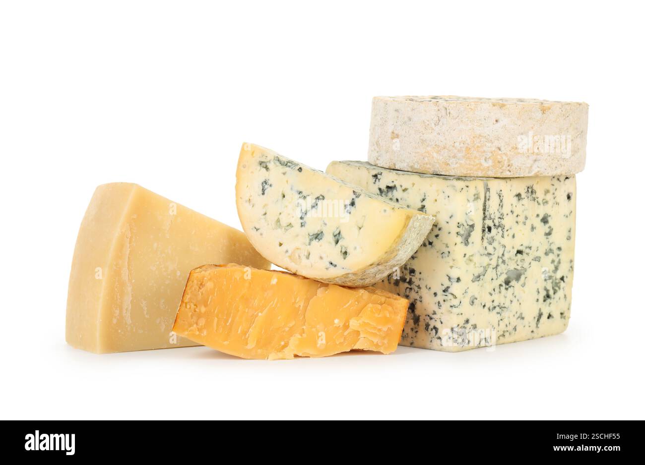 Different types of cheese isolated on white Stock Photo - Alamy