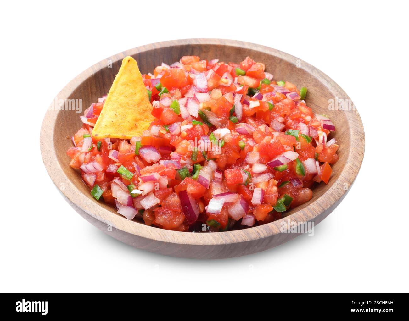 Delicious salsa and nacho chip in bowl isolated on white Stock Photo ...
