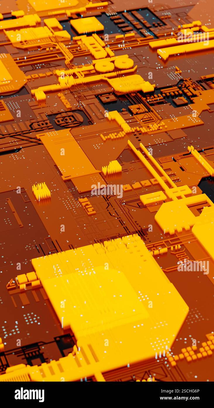 A close-up view of an abstract technological circuit design featuring ...