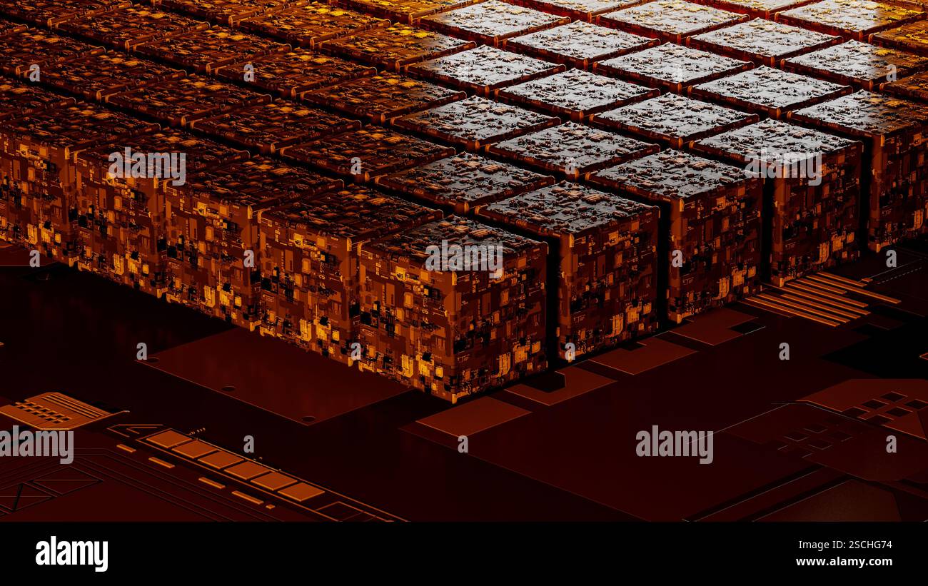 This background showcases a complex arrangement of abstract circuitry ...