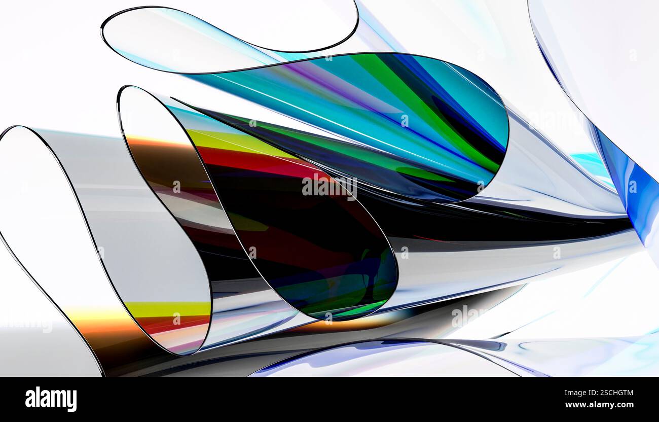 Abstract art featuring dynamic glass-like shapes in vibrant colors ...