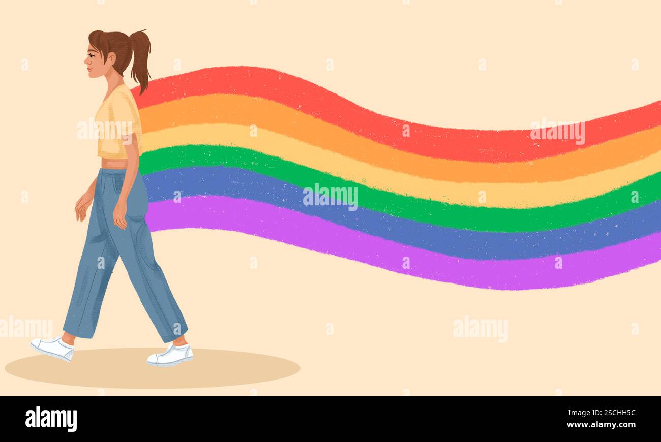 Illustration of a person pride in casual attire walking confidently ...
