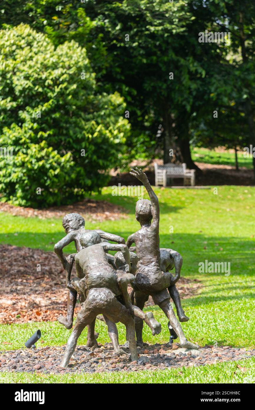 Vertical back view of Chang Kudas bronze sculpture, express simple joy ...