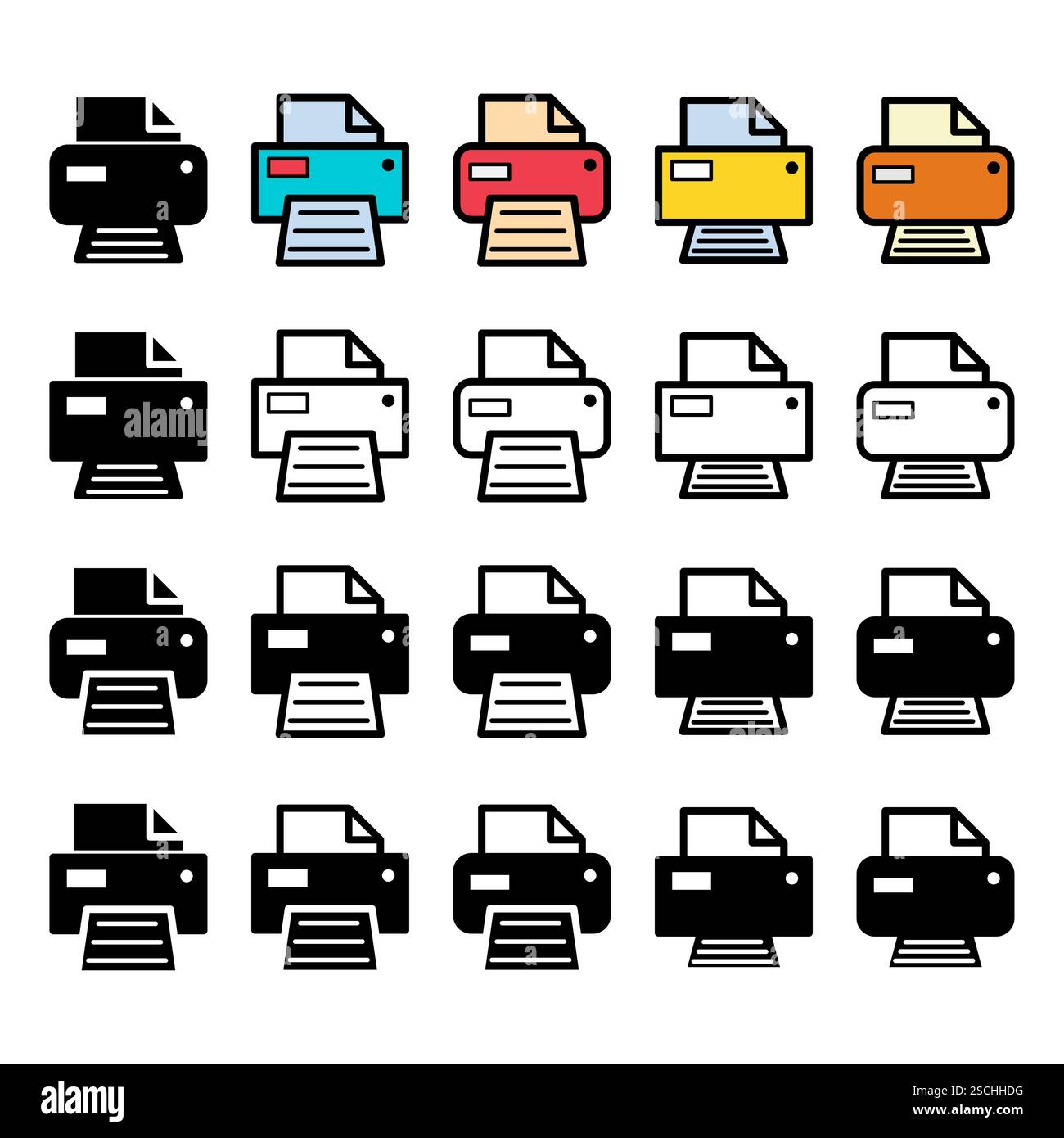 Set of Printer document web icon, printout machine technology flat sign ...