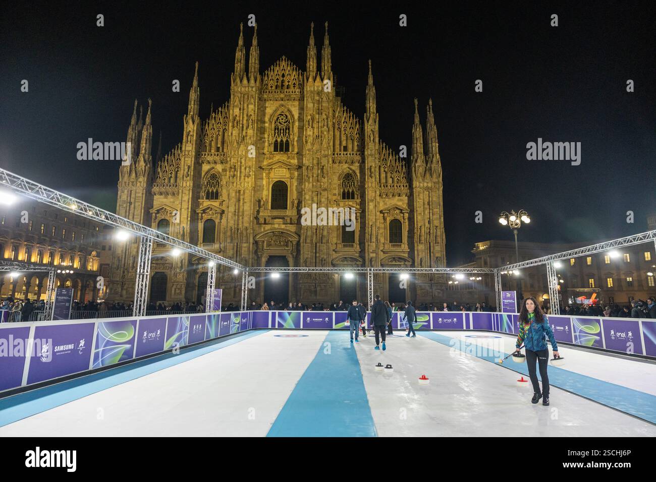 Milan, Italy, February 06, 2025 Curling demonstration pitch in front of ...