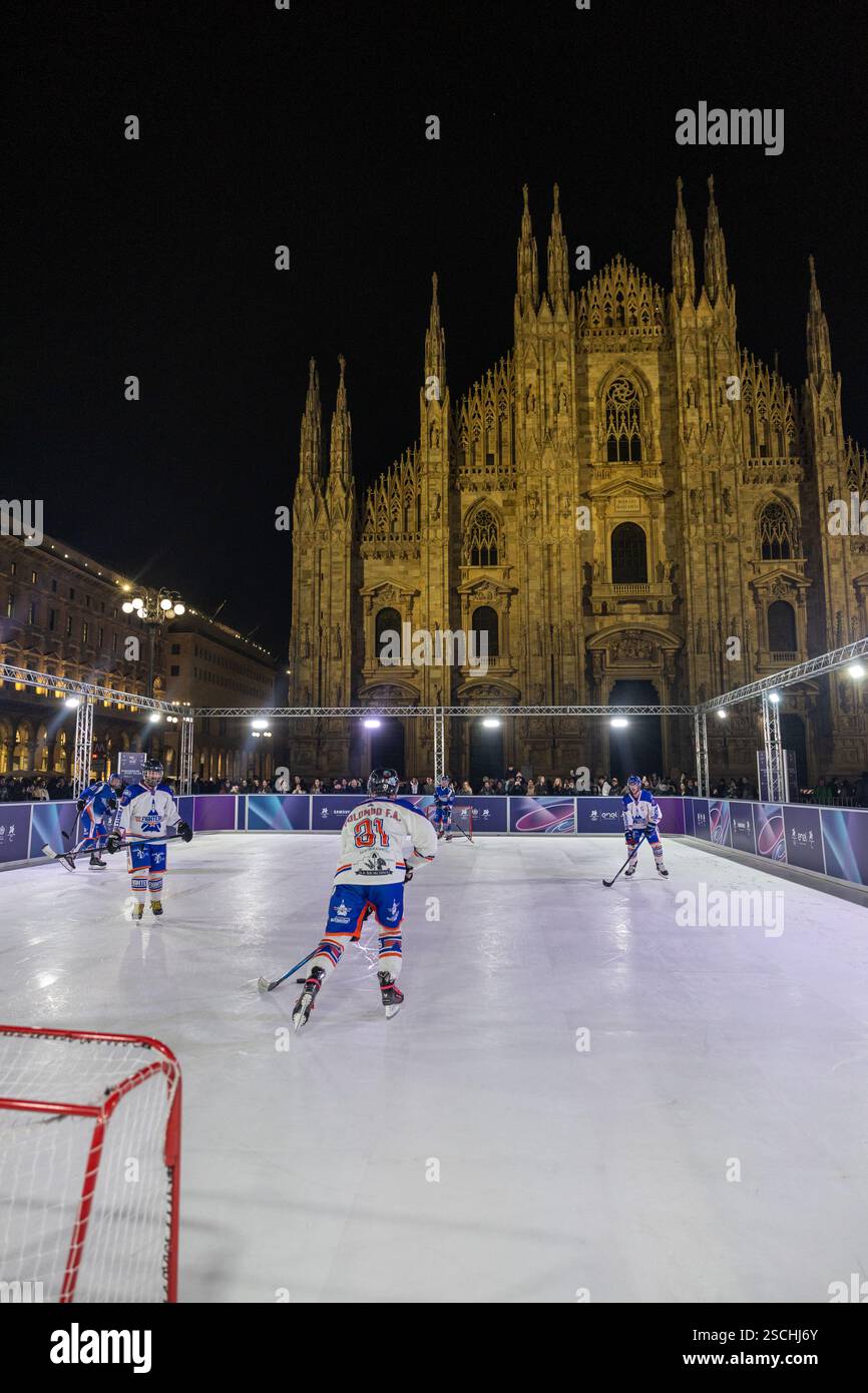 Milan, Italy, February 06, 2025 Hockey pitch in front of Milano Duomo ...