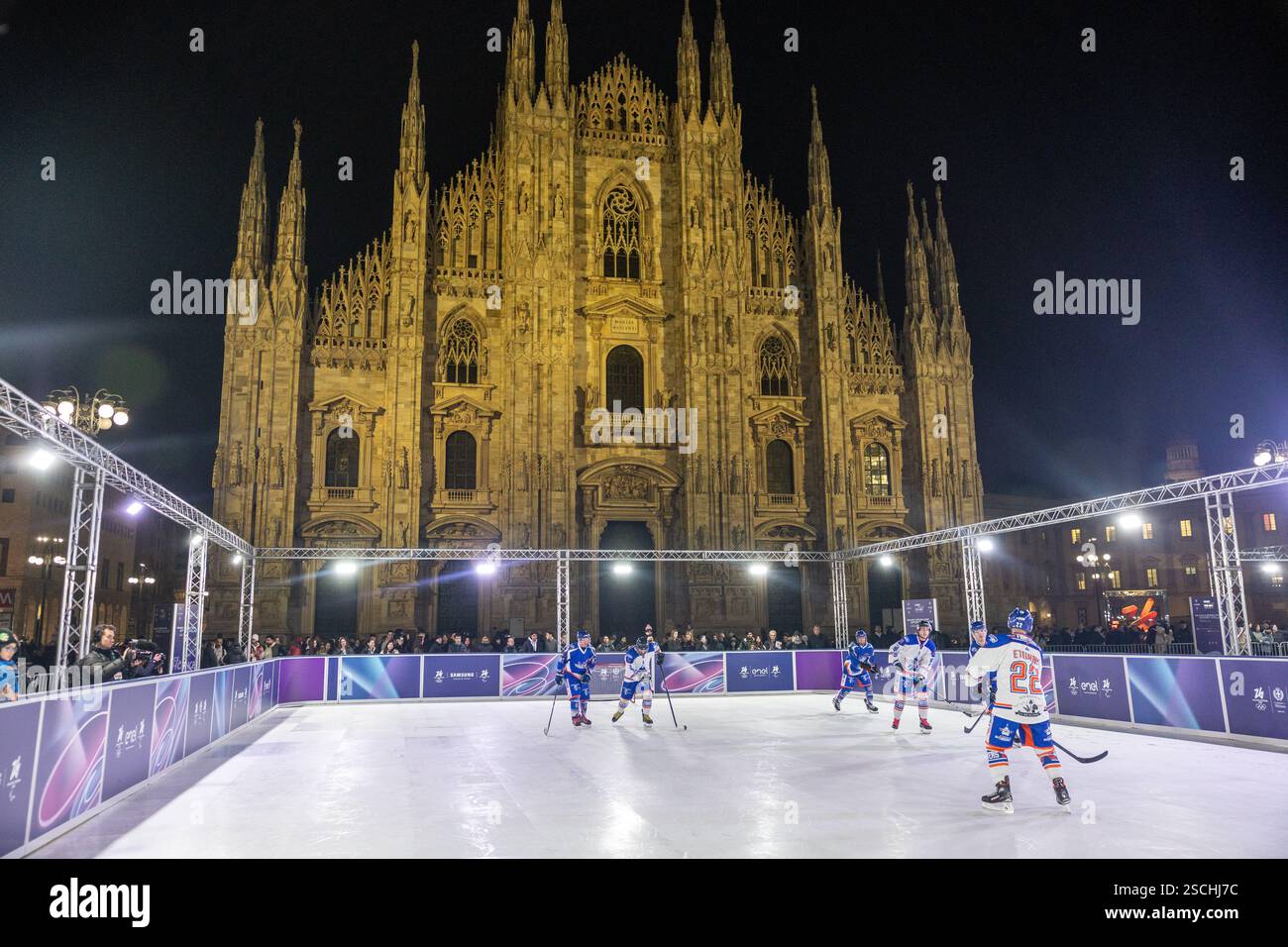 Milan, Italy, February 06, 2025 Hockey pitch in front of Milano Duomo ...