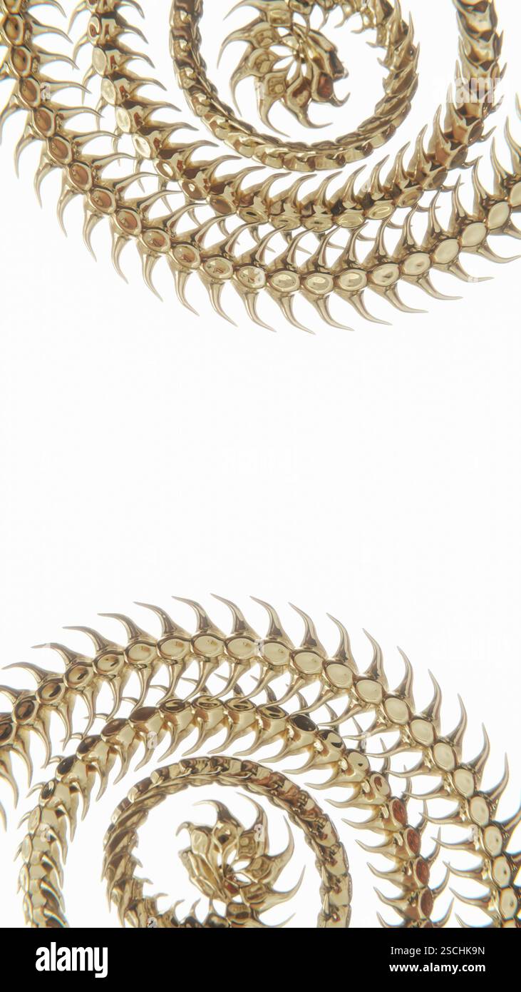 Abstract vertical 3D swirl tribal vertebrate spine snake spiky DNA ...