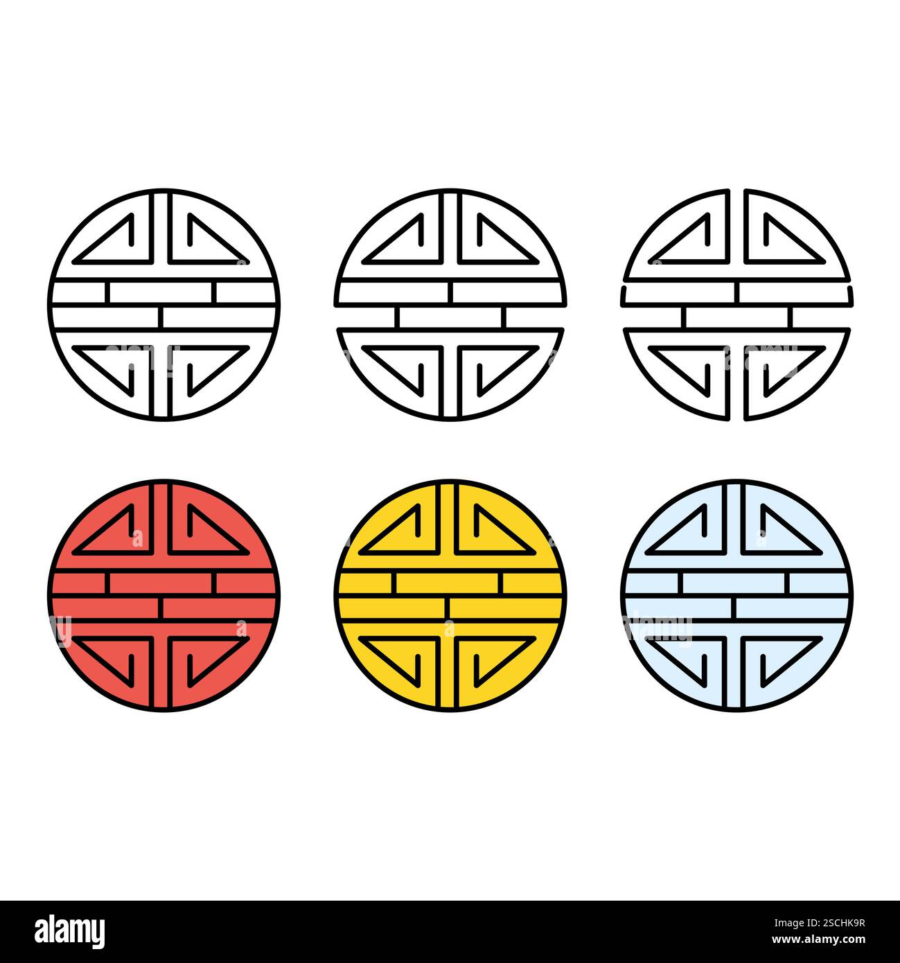 Set of Traditional shou icon, spiritual flat symbol, asian vector ...