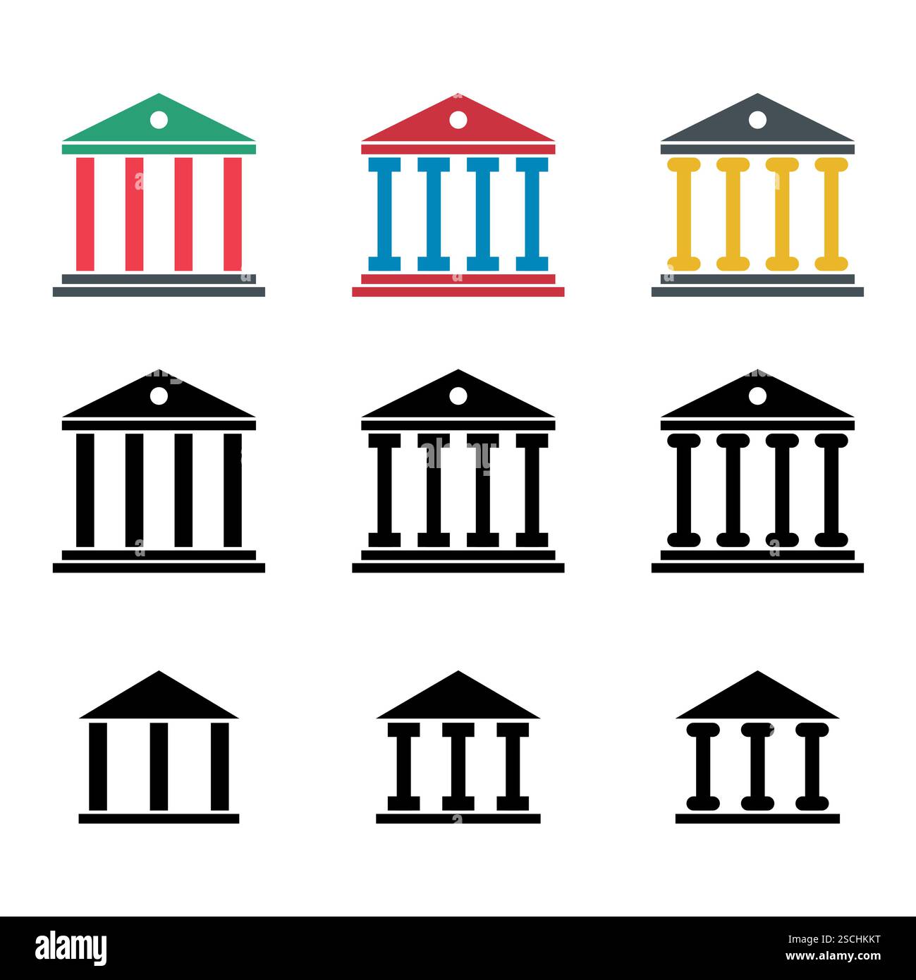 Set of university architecture icon, museum roman symbol, flat design ...